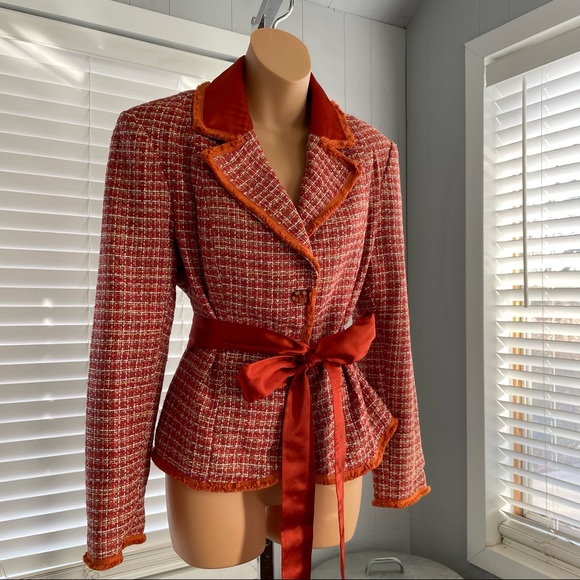 J. Marco | Jackets & Coats | Vintage Orange Silk Tweed Satin Jacket ...